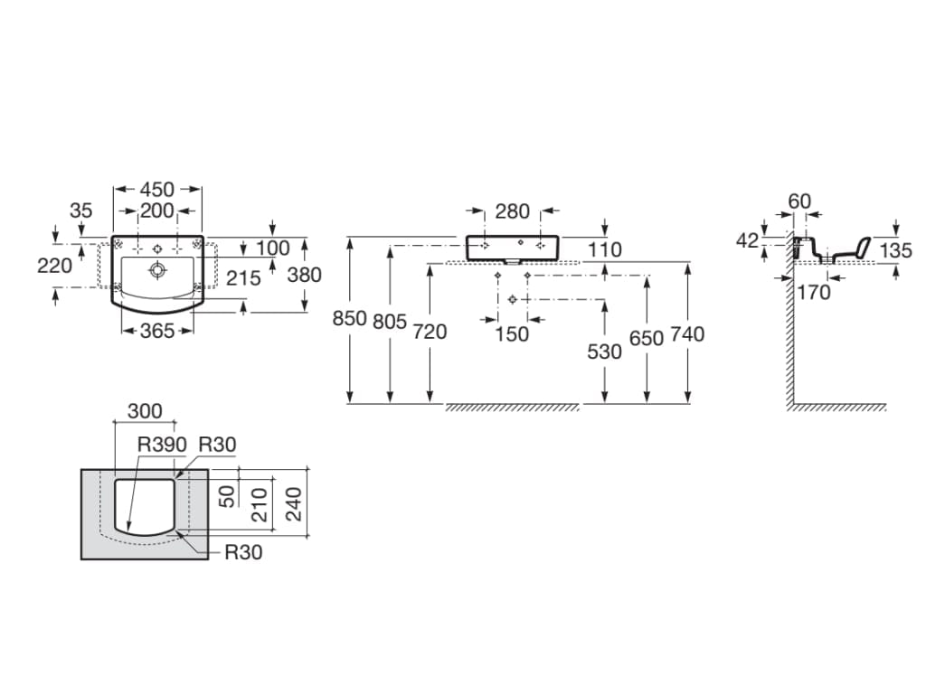 327624000 - Roca Hall Compact Wall Hung / Countertop Basin : Bathroom ...