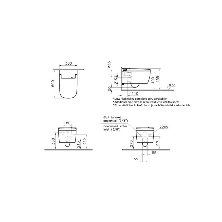 5674B003-6104 - VitrA V-Care Comfort Smart Wall Hung Bidet Toilet ...