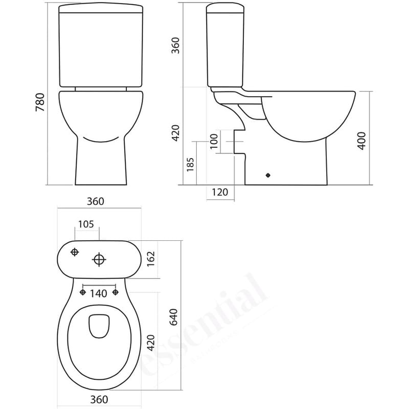 EC001 - Essential Ocean Close Coupled Toilet : Bathroom Planet