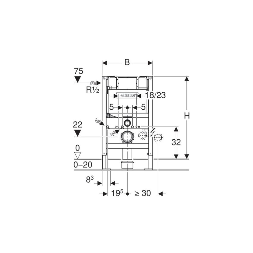 111.260.00.1 - Geberit Duofix Wall Hung Toilet Frame 0.82m With Kappa ...