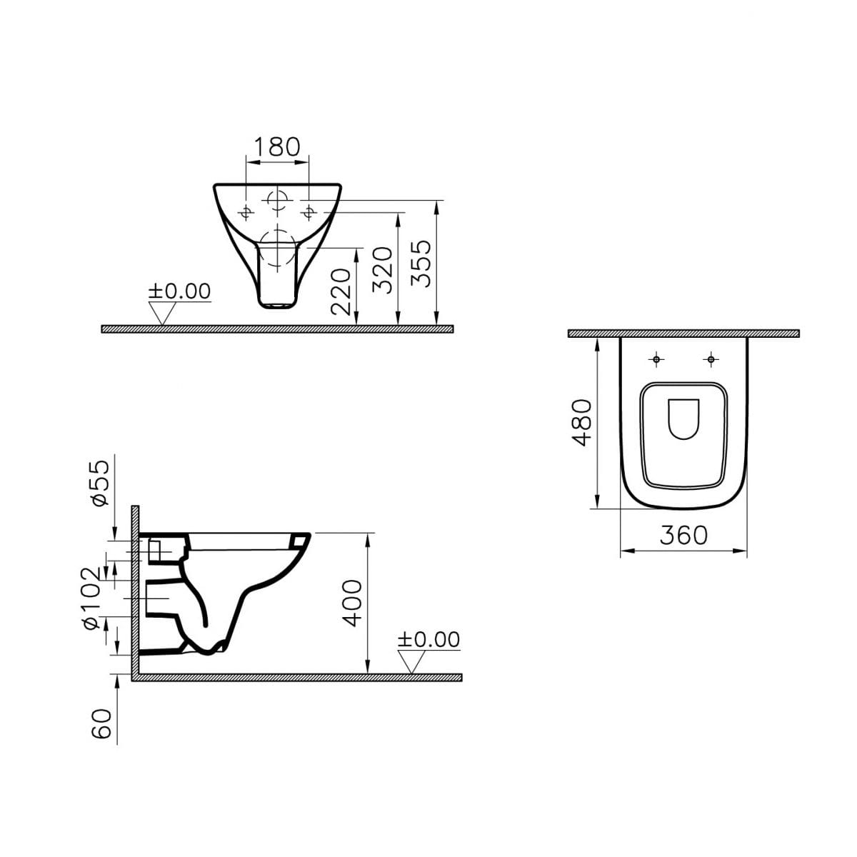5505L003-0101 77-003-009 - VitrA S20 Wall Hung Toilet : Bathroom Planet