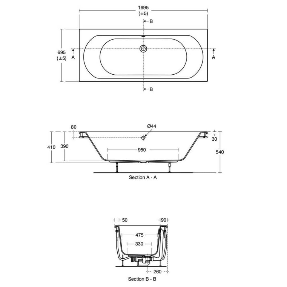 Ideal Standard Tesi Idealform Double Ended Bath : Bathroom Planet