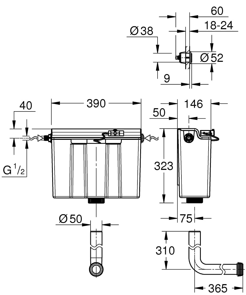39054000 - Grohe Adagio Dual Flush Concealed Cistern : Bathroom Planet