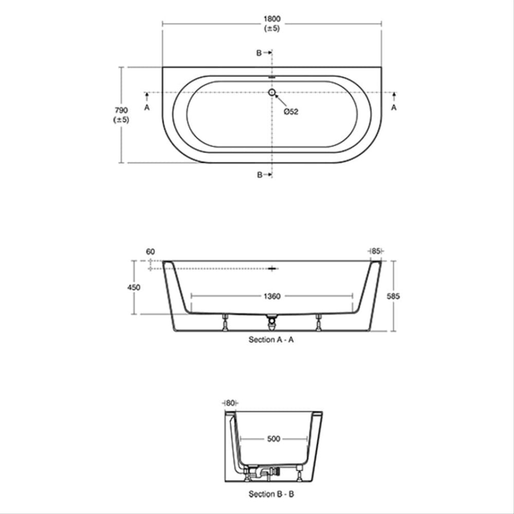 T466001 - Ideal Standard Adapto D-Shape Freestanding Bath : Bathroom Planet