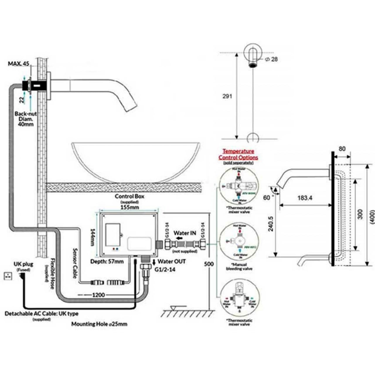 RAKCOM902C - RAK Compact Commercial Wall Mounted Infra Red Basin Mixer ...