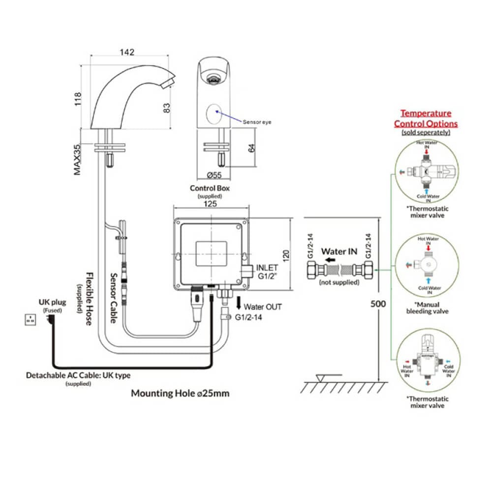 RAKCOM905C - RAK Compact Commercial Curved Infra Red Basin Mixer ...