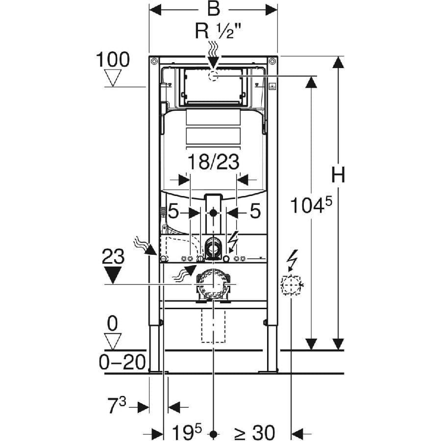 Geberit Duofix 112cm Wall Hung Toilet Frame 12cm Sigma UP320 Cistern ...