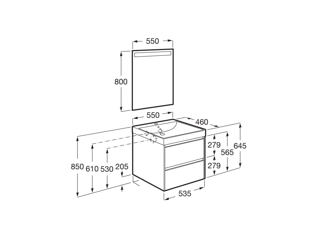 A851687511 - Roca Ona: Unik Wall Mounted Vanity Unit with 2 Drawers ...