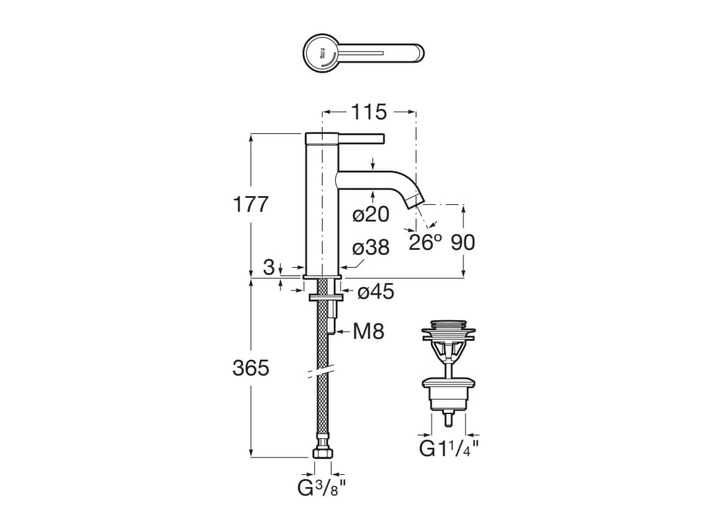 Roca Ona: Basin Mixer Tap With Click-Clack Waste (Cold Start ...