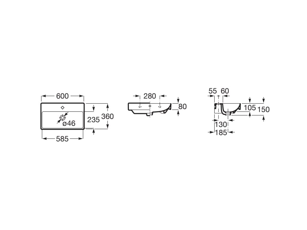 Roca Ona: Compact Wall-Hung Basin (600mm) : Bathroom Planet