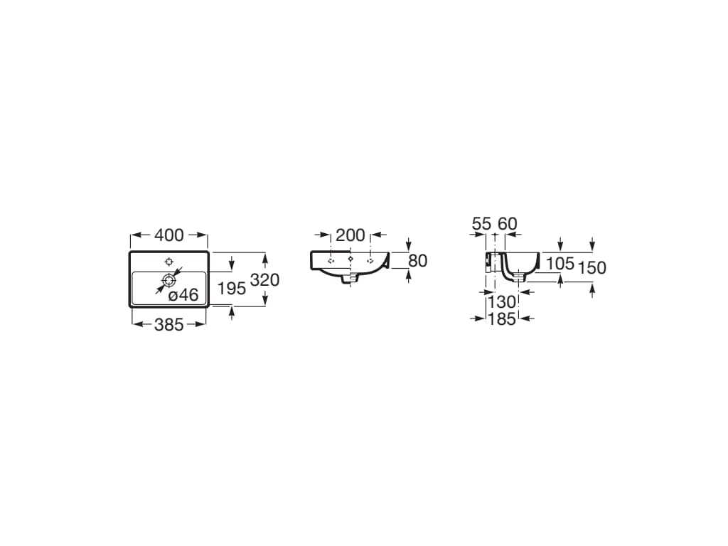 A32768D000 - Roca Ona: Compact Wall-Hung Basin (400mm) : Bathroom Planet
