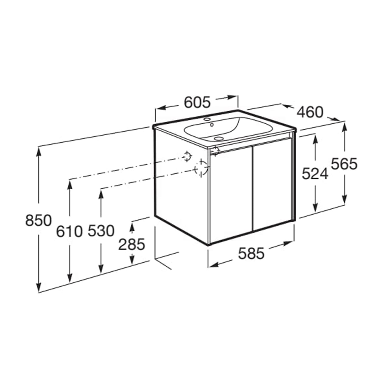 Roca Tenet: Unik Wall-hung Vanity Unit with Two Doors and Basin (600 mm ...