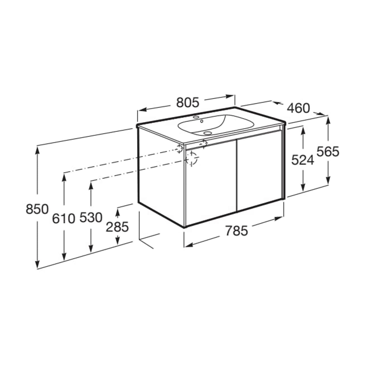 Roca Tenet: Unik Wall-hung Vanity Unit with Two Doors and Basin (800mm ...