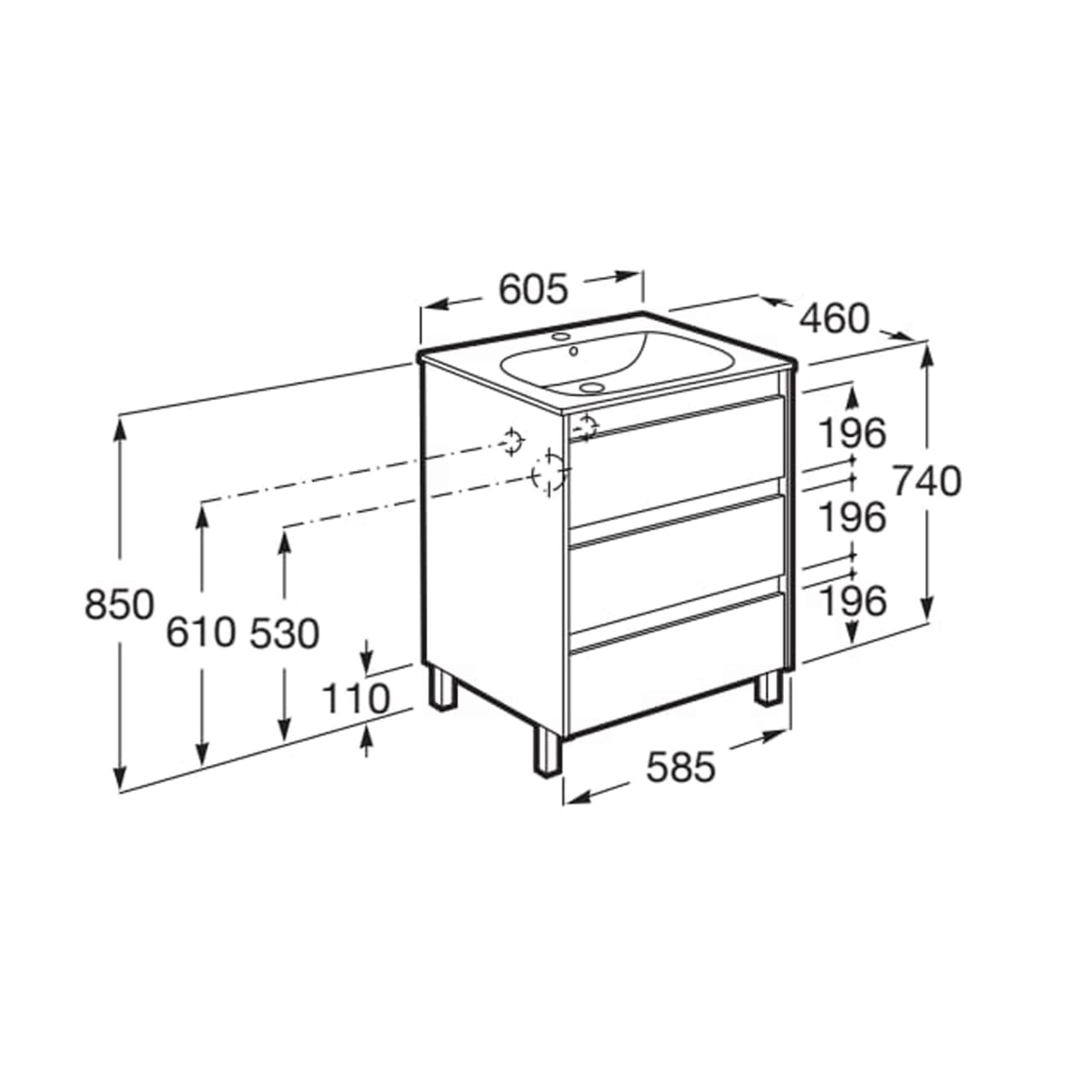 Roca Tenet: Unik Floor Standing Vanity Unit with Three Drawers and ...