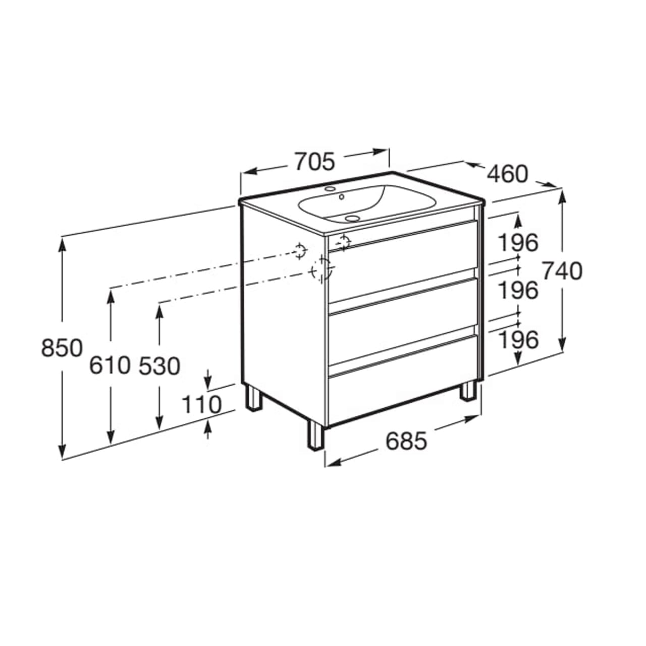 Roca Tenet: Unik Floor Standing Vanity Unit with Three Drawers and ...