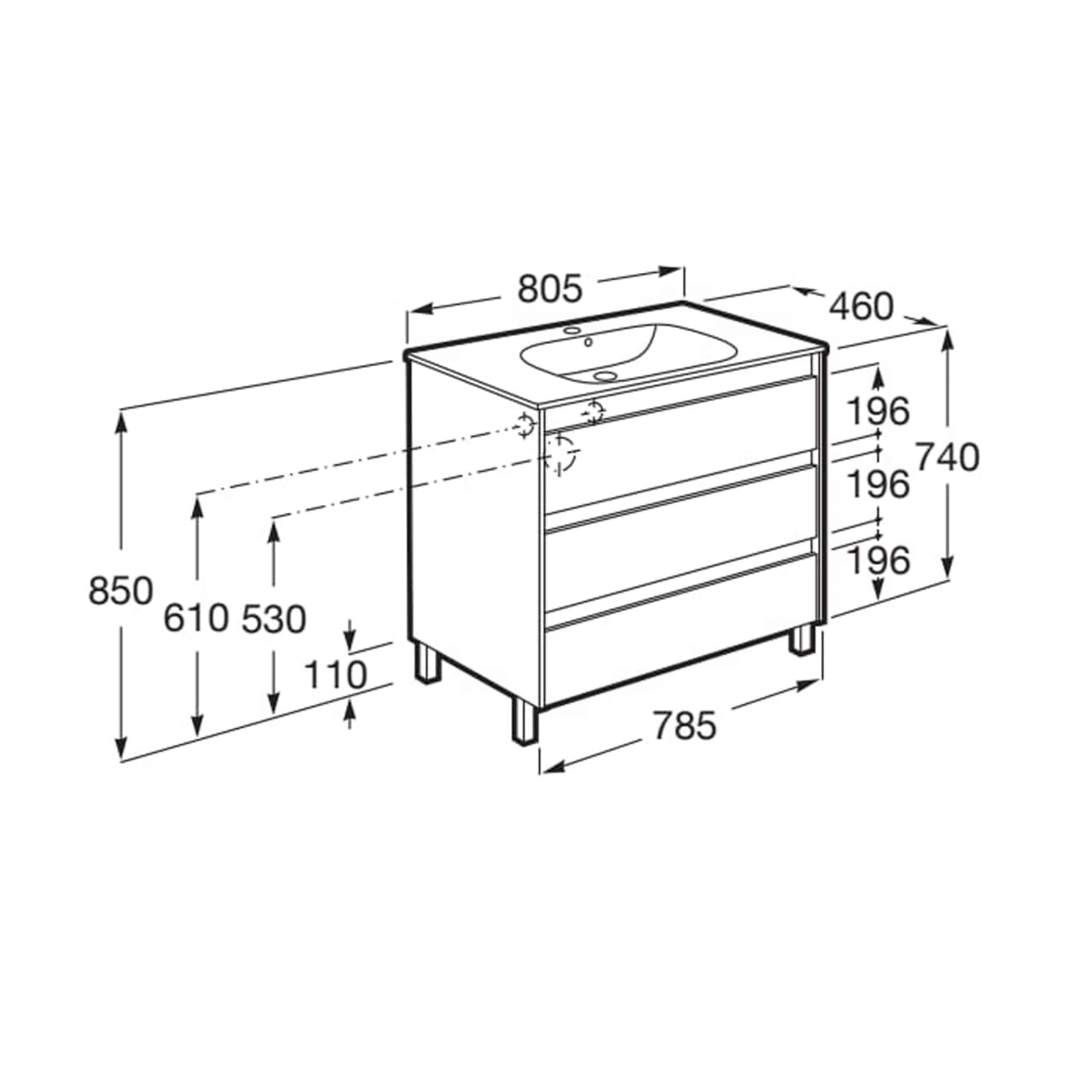 Roca Tenet: Unik Floor Standing Vanity Unit with Three Drawers and ...