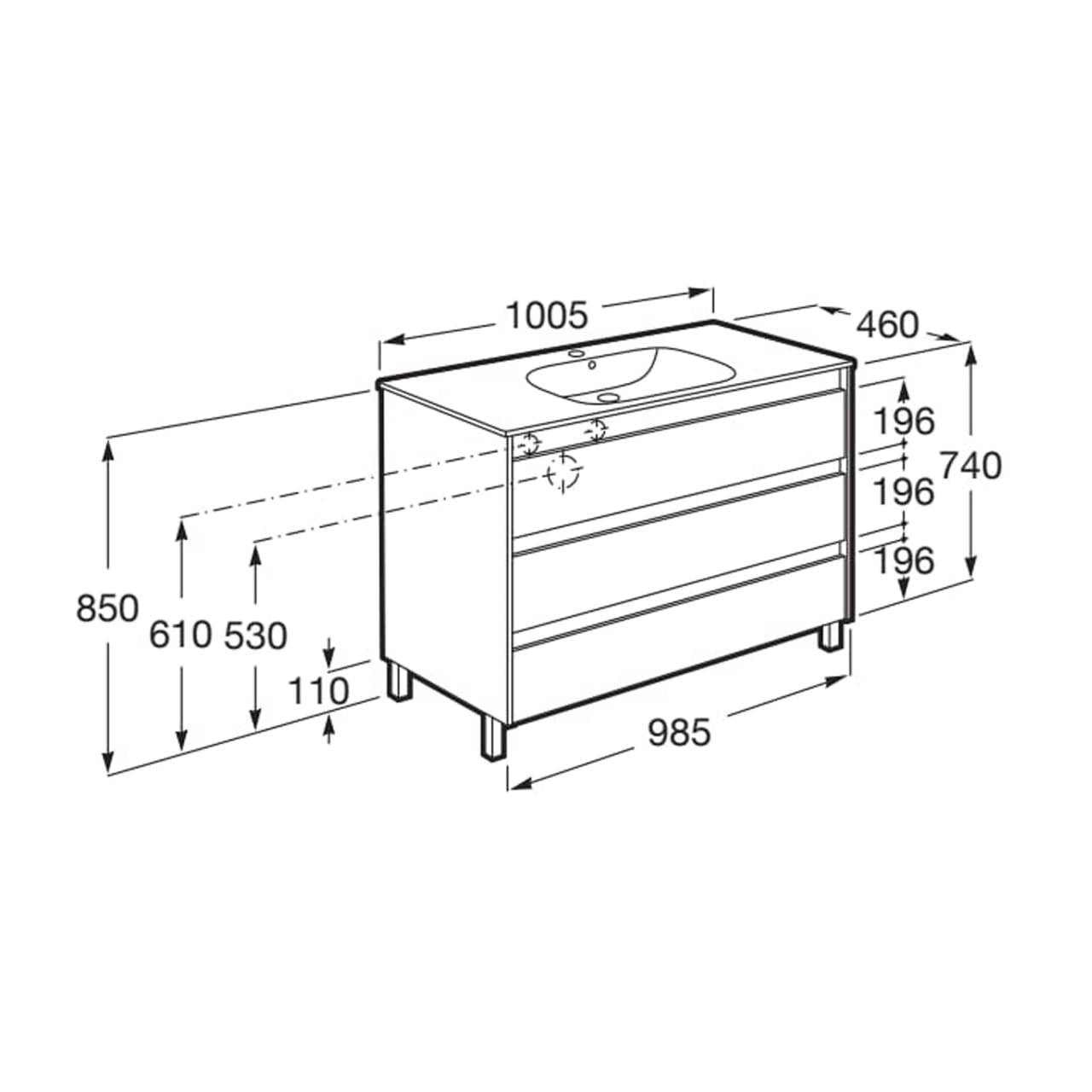 Roca Tenet: Unik Floor Standing Vanity Unit with Three Drawers and ...