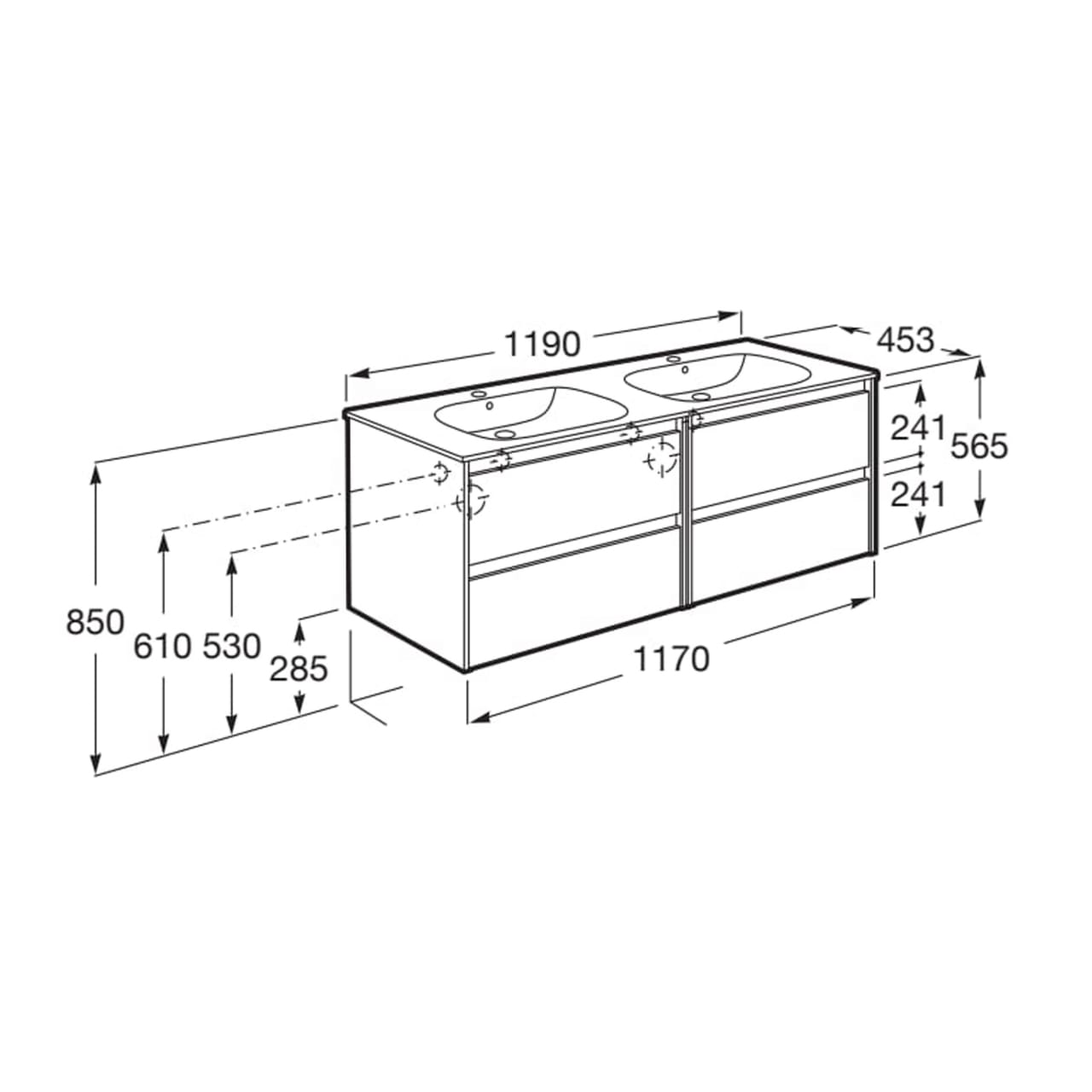 Roca Tenet: Unik Wall-hung Double Vanity Unit with Four Drawers and Two ...