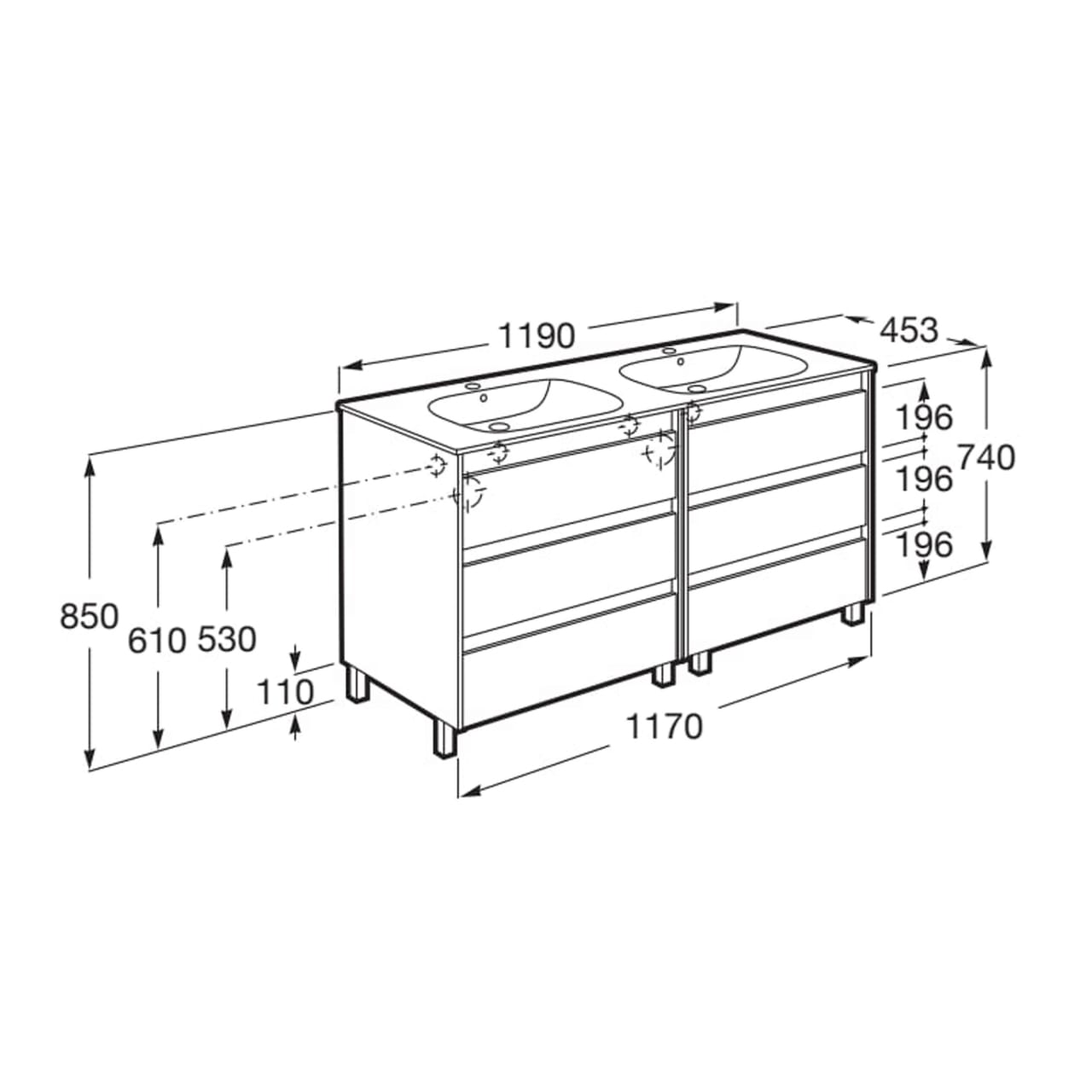 Roca Tenet: Unik Floor-standing Double Vanity Unit with Six Drawers and ...