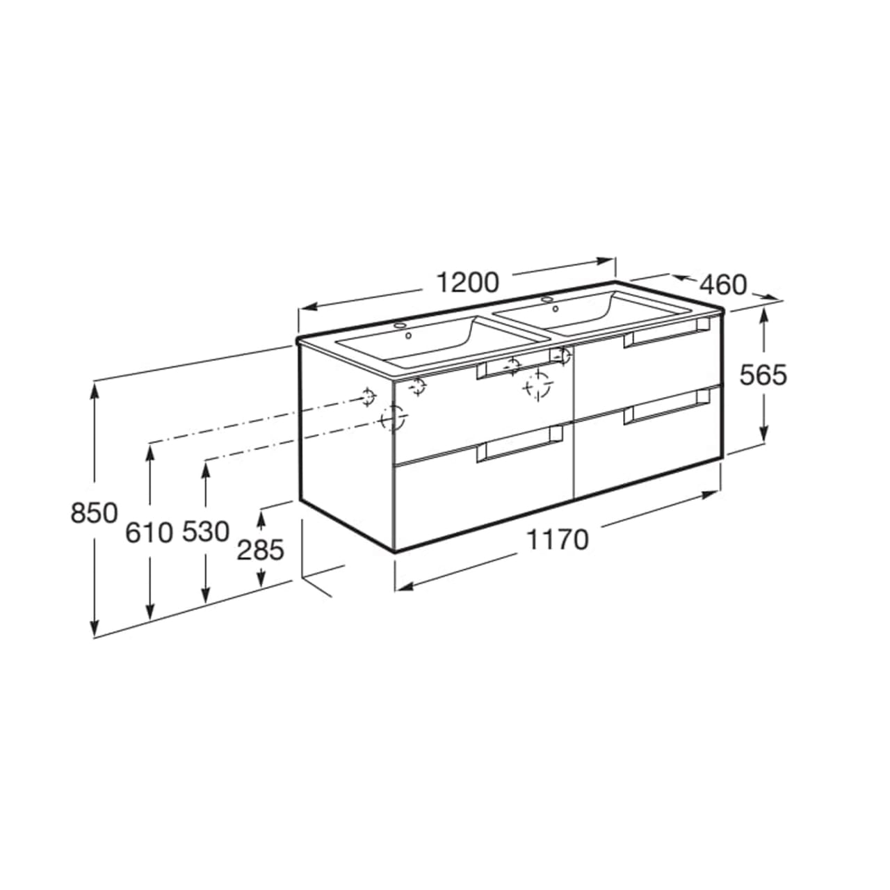 Roca Aleyda: Unik Wall-hung Double Vanity Unit with Four Drawers and ...
