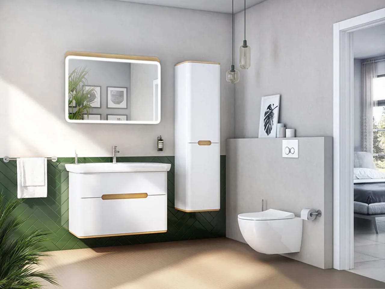 60891 - Vitra: Sento Illuminated Wall-hung Bathroom Mirror in Light Oak ...