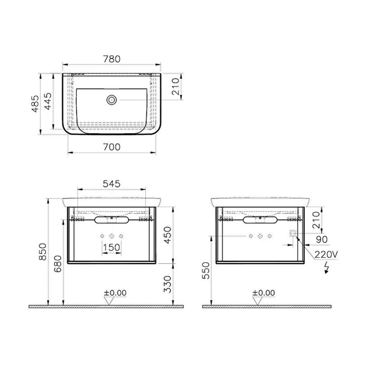 Vitra: Sento Wall-hung Bathroom Vanity Unit with One Drawer and Basin ...