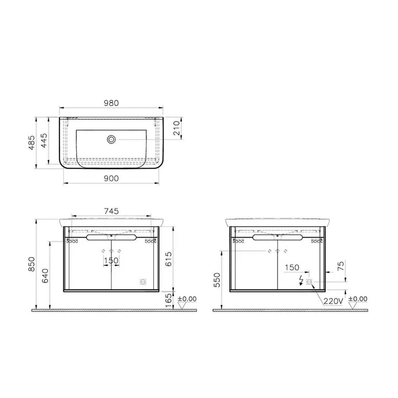 Vitra: Sento Wall-hung Bathroom Vanity Unit with Doors and Basin ...