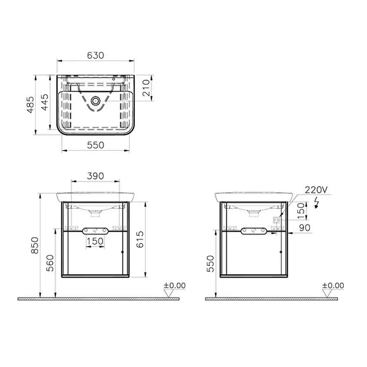 Vitra: Sento Wall-hung Bathroom Vanity Unit with Two Drawers and Basin ...