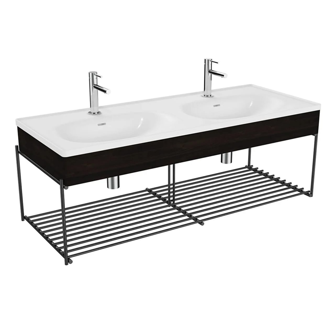 VitrA: Equal Wall-hung Washbasin with Double Basins and Metal Frame ...