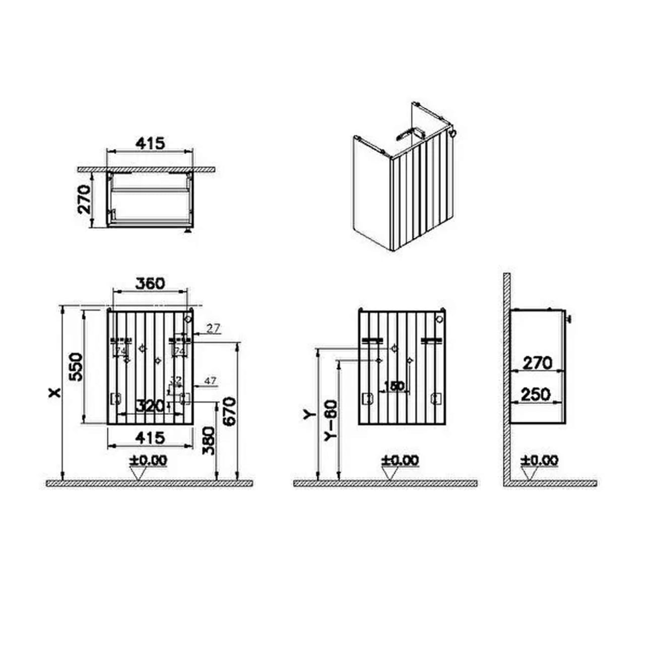 68959-7034B003-0001 - VitrA: Root Groove Wall-hung Vanity Unit with One ...