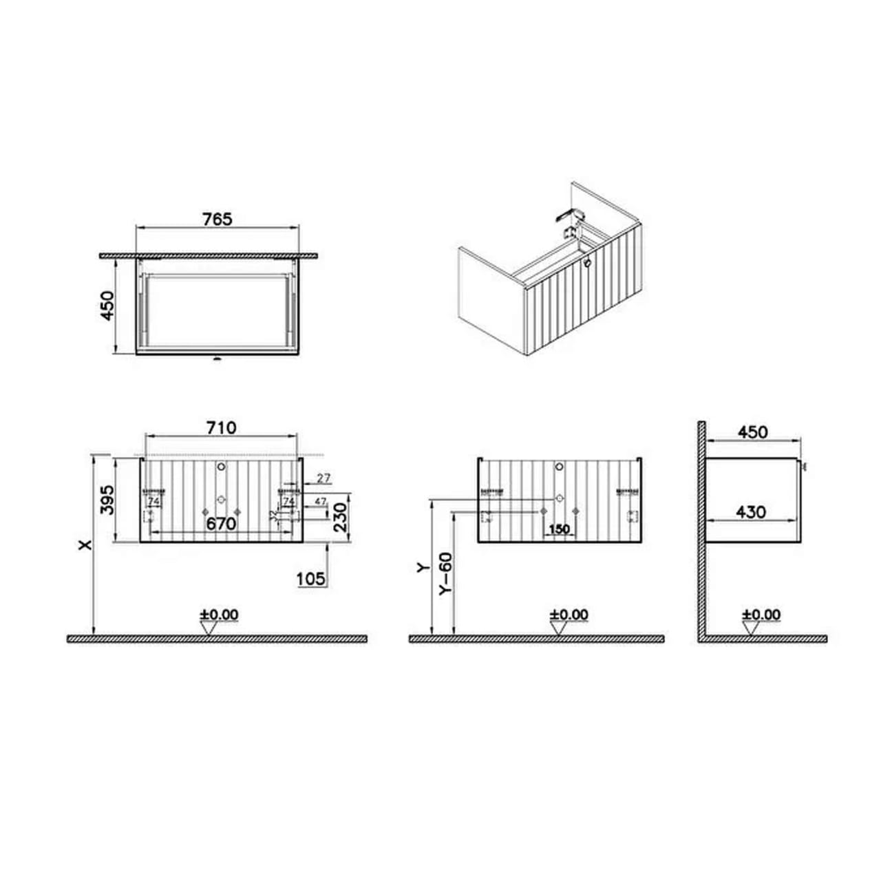 69033-7056B003-0001 - VitrA: Root Groove Wall-hung Vanity Unit With ...
