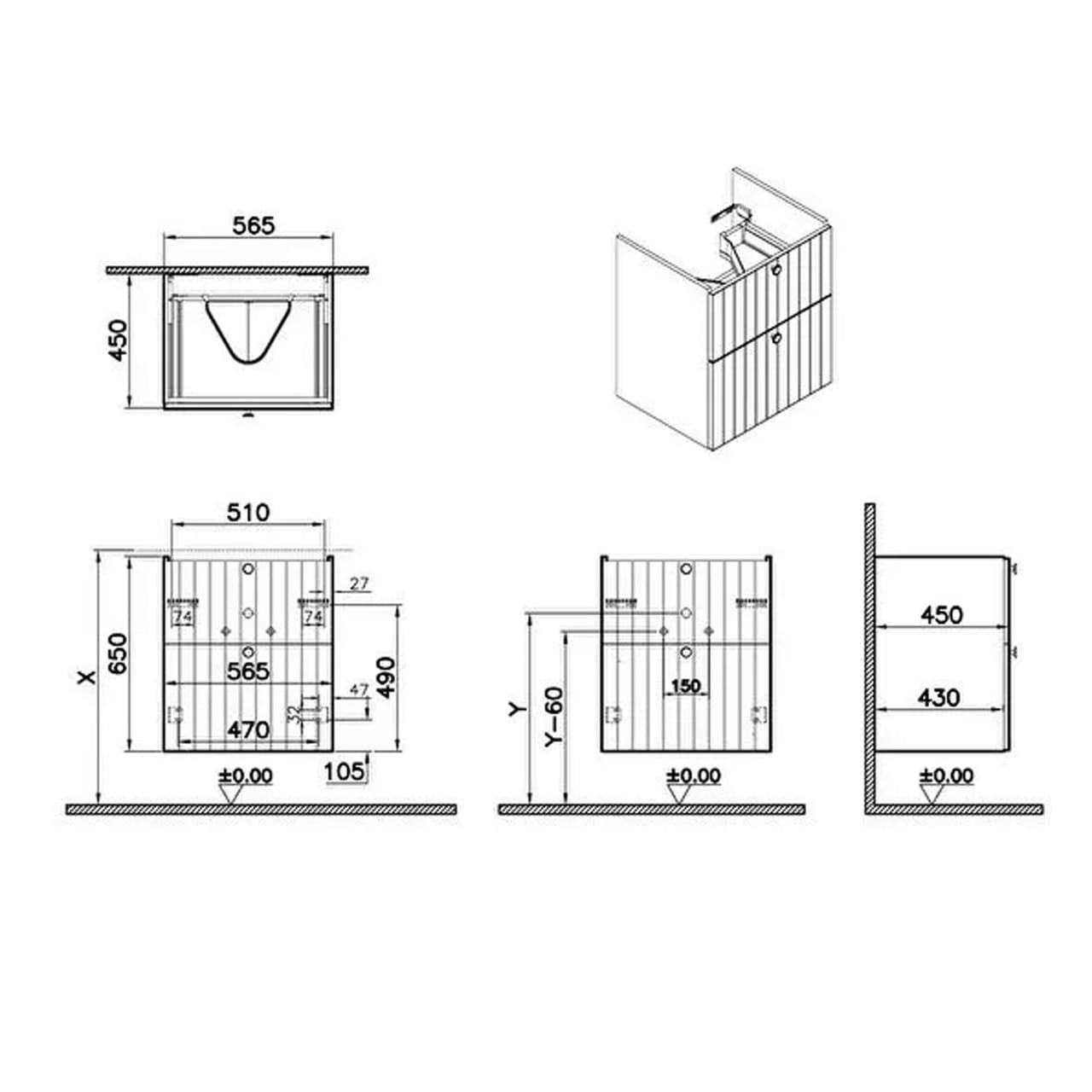 69049-7055B003-0001 - VitrA: Root Groove Wall-hung Vanity Unit With Two ...