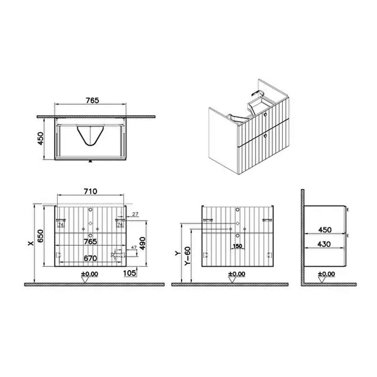 69054-7056B003-0001 - VitrA: Root Groove Wall-hung Vanity Unit With Two ...