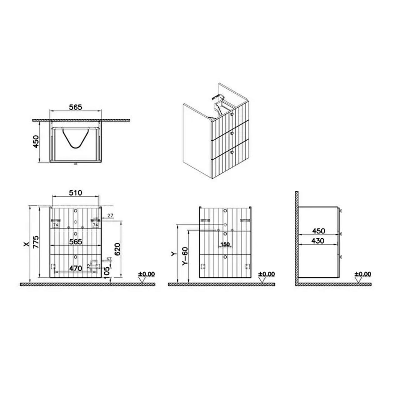 69065-7055B003-0001 - VitrA: Root Groove Wall-hung Vanity Unit With ...