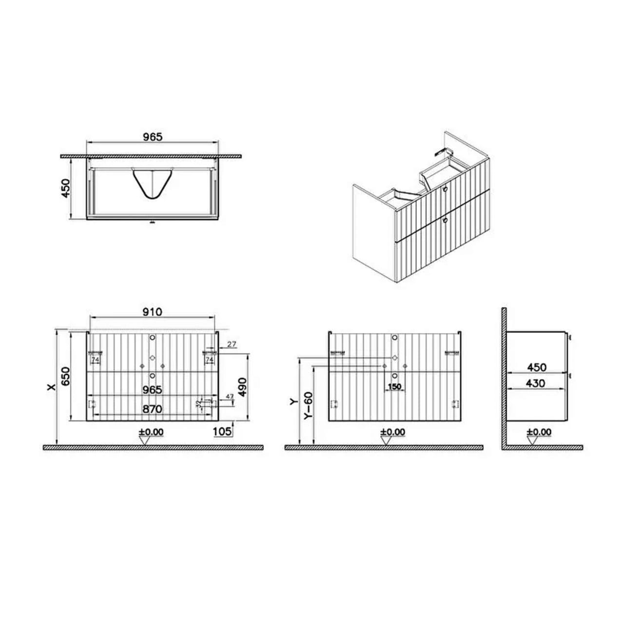 69061-7057B003-0001 - VitrA: Root Groove Wall-hung Vanity Unit With Two ...