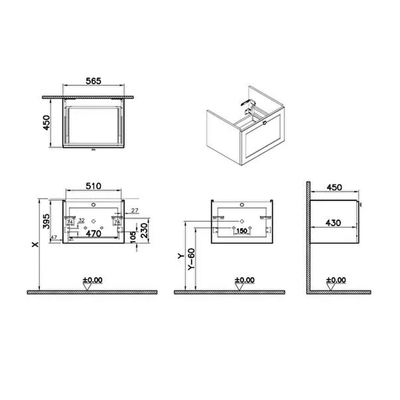 68452-7055B003-0001 - VitrA: Root Classic Wall-hung Vanity Unit with ...