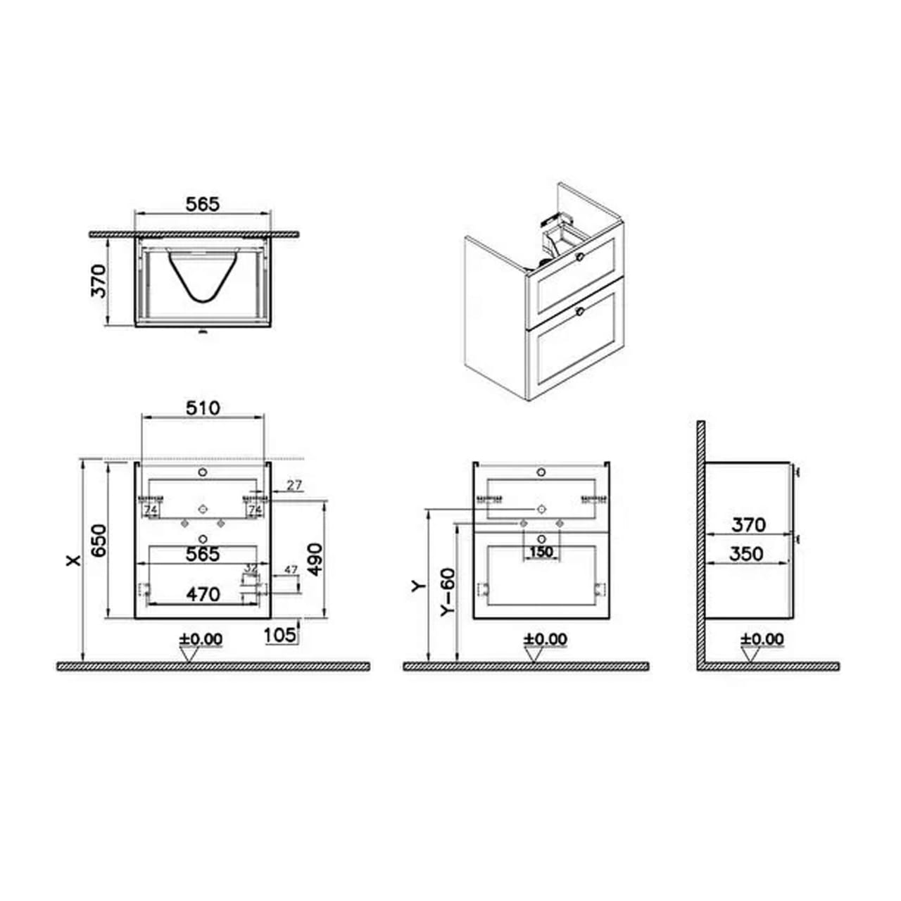 68405-7035B003-0001 - VitrA: Root Classic Wall-hung Vanity Unit with ...