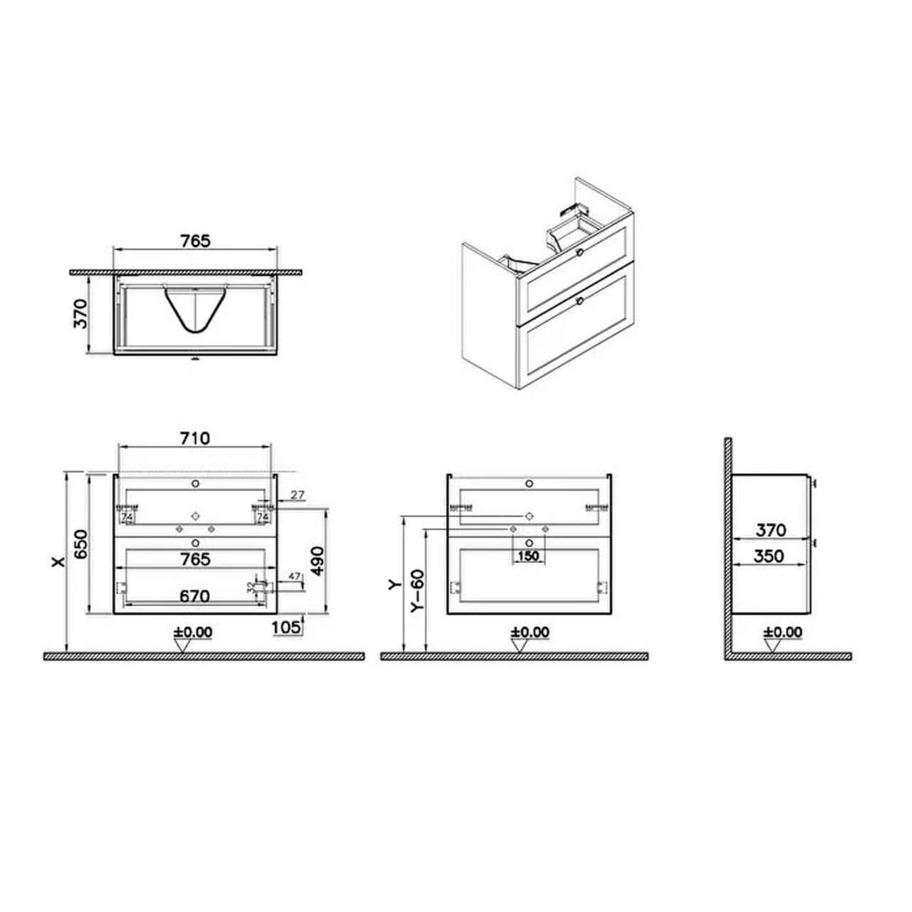 68415-7036B003-0001 - VitrA: Root Classic Wall-hung Vanity Unit with ...