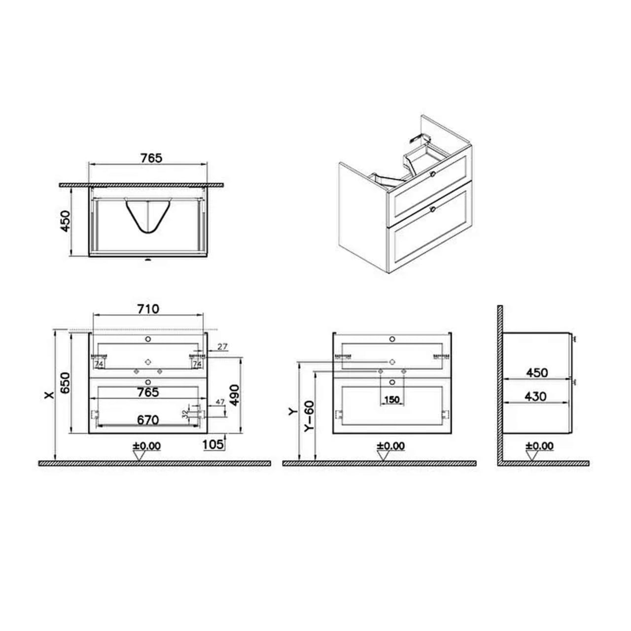 68479-7056B003-0001 - VitrA: Root Classic Wall-hung Wide Vanity Unit ...