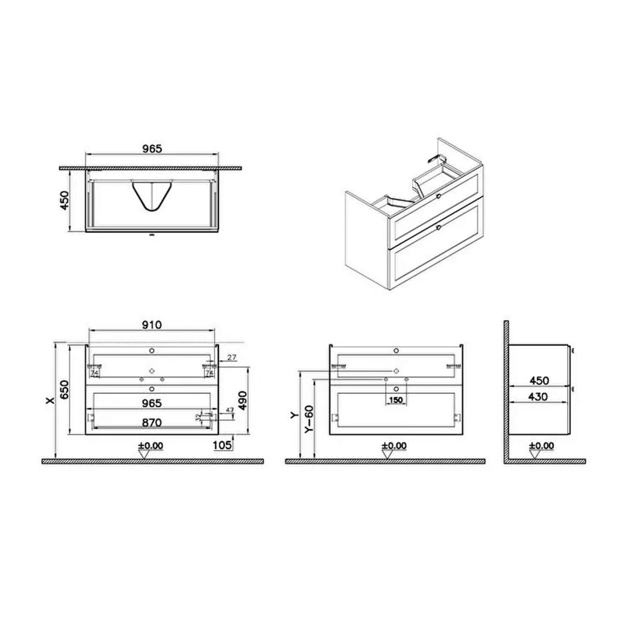 68482-7057B003-0001 - VitrA: Root Classic Wall-hung Vanity Unit with ...