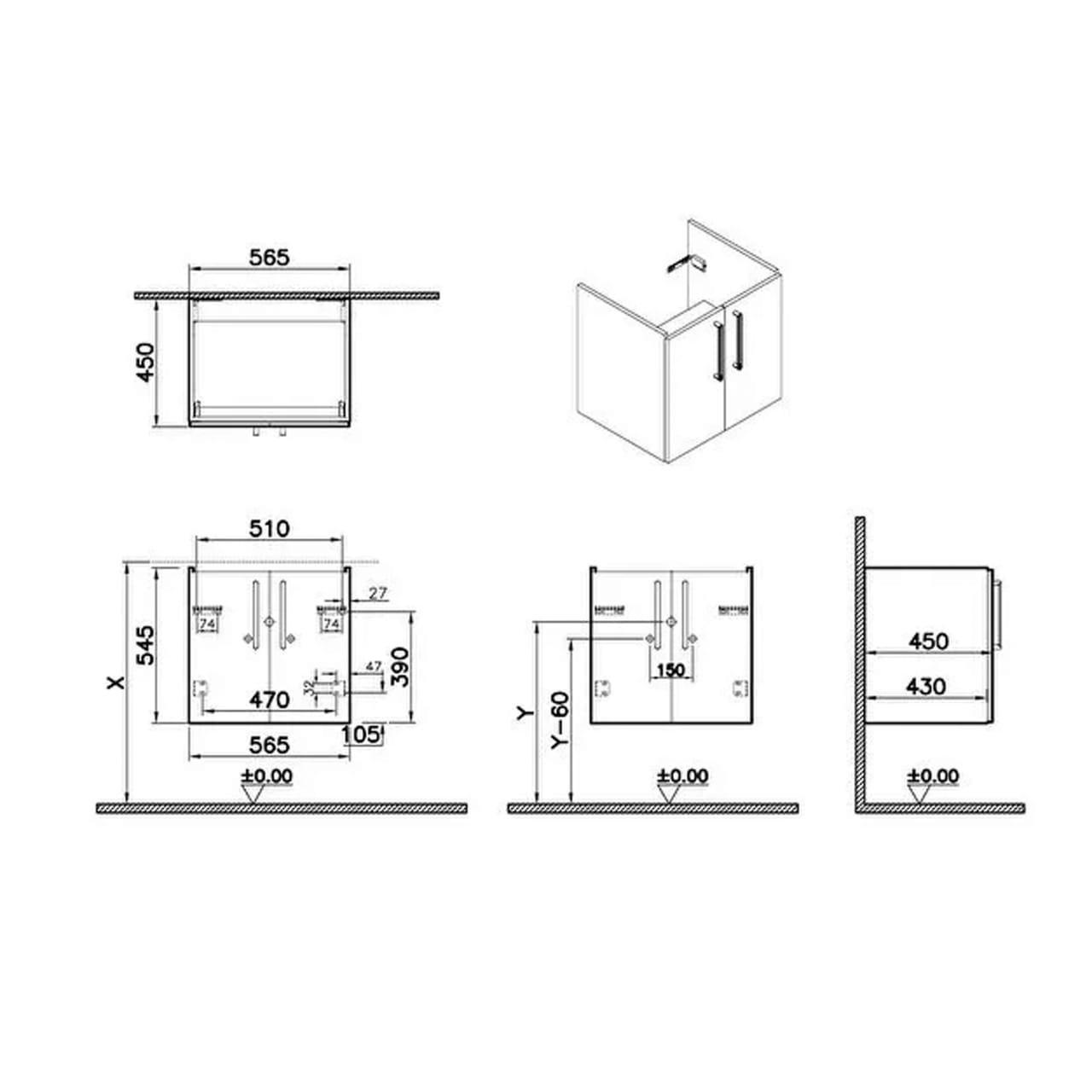 67873-7055B003-0001 - VitrA: Root Flat Wall-hung Vanity Unit with Doors ...