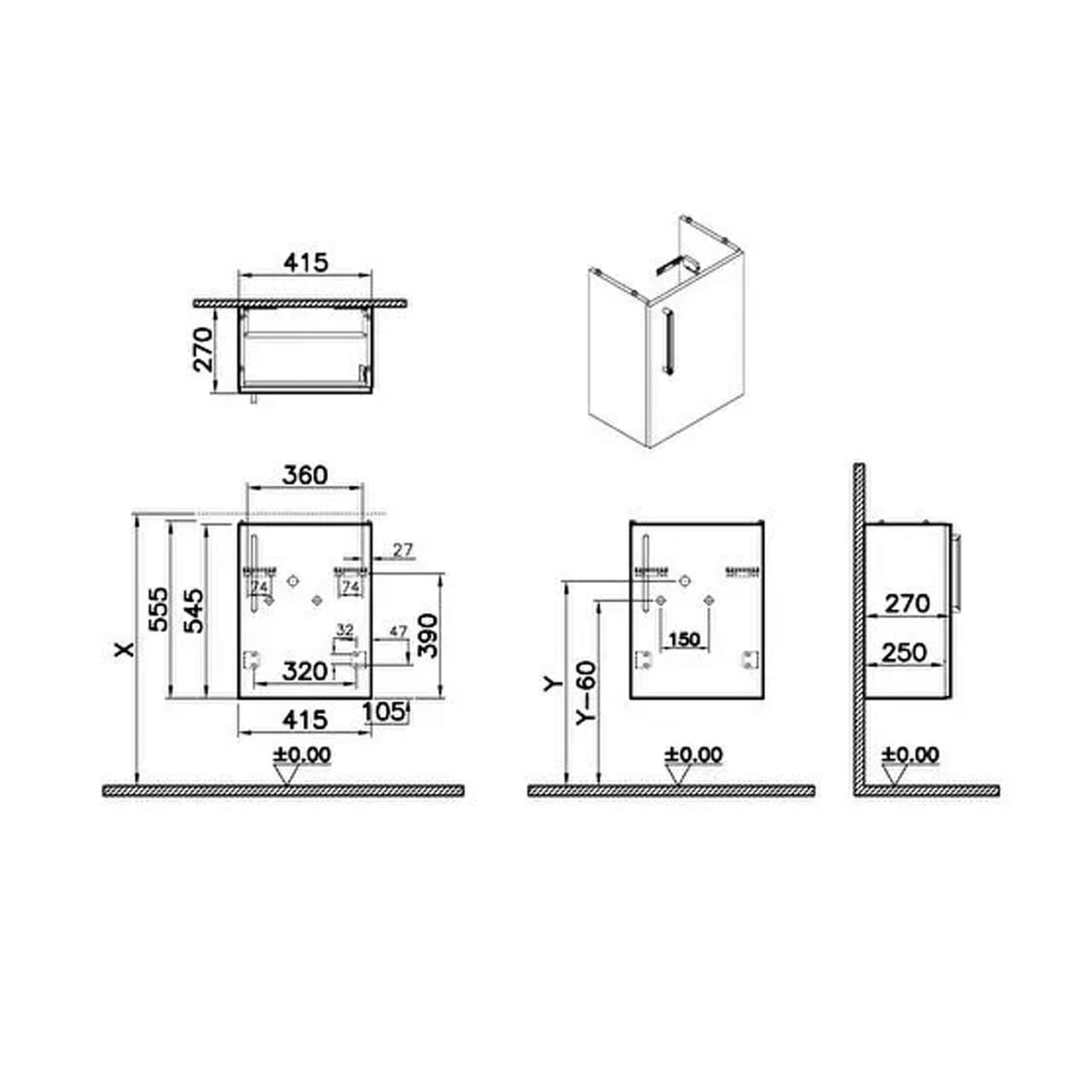 67826-7034B003-0001 - VitrA: Root Flat Wall-hung Vanity Unit with Door ...