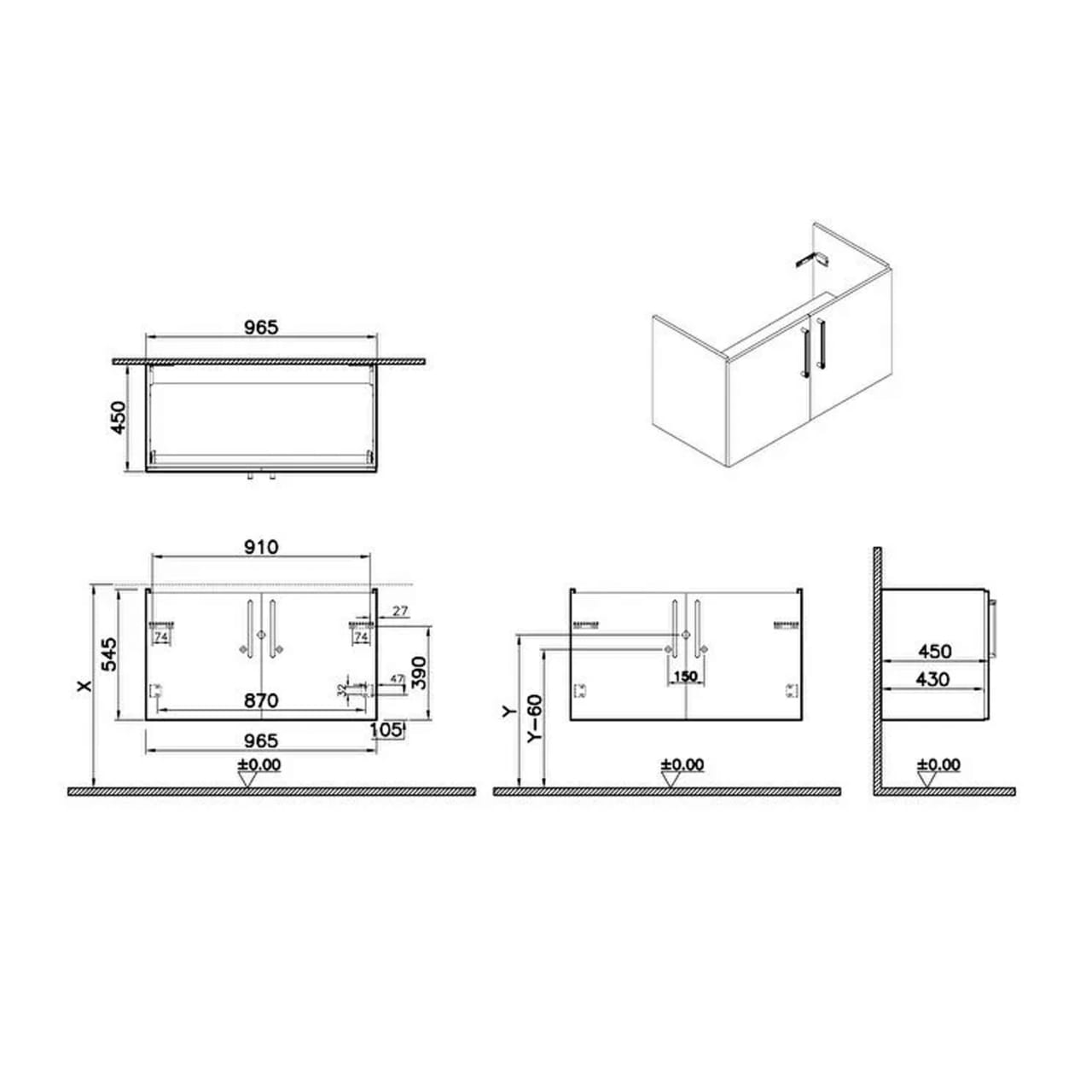 VitrA: Root Flat Wall-hung Vanity Unit with Doors and Basin (1000mm ...