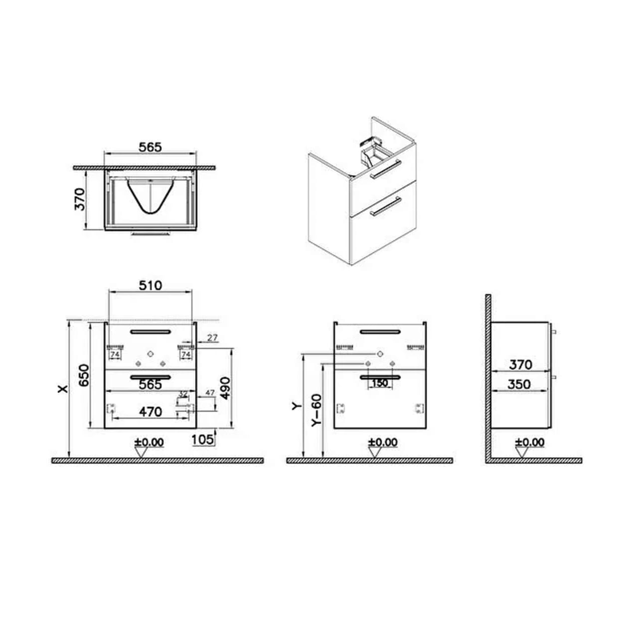 67859-7035B003-0001 - VitrA: Root Flat Wall-hung Vanity Unit with Two ...