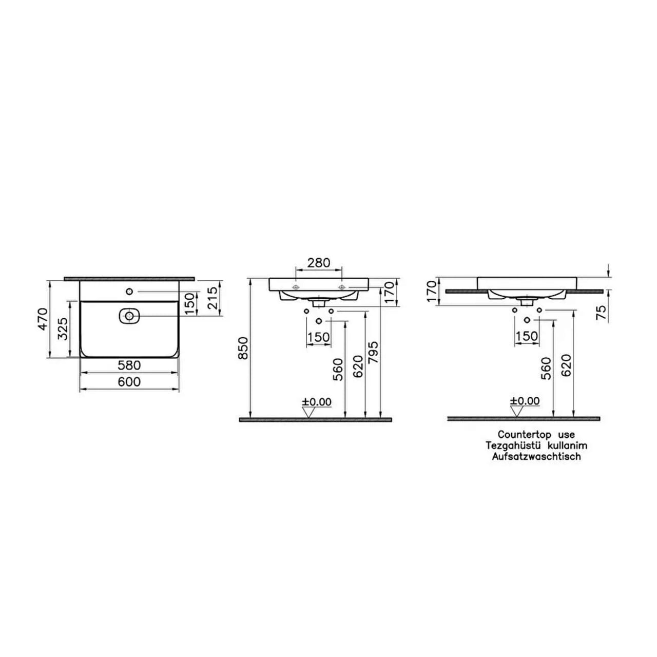 VitrA: M-line Rectangular Countertop Basin (600mm) : Bathroom Planet