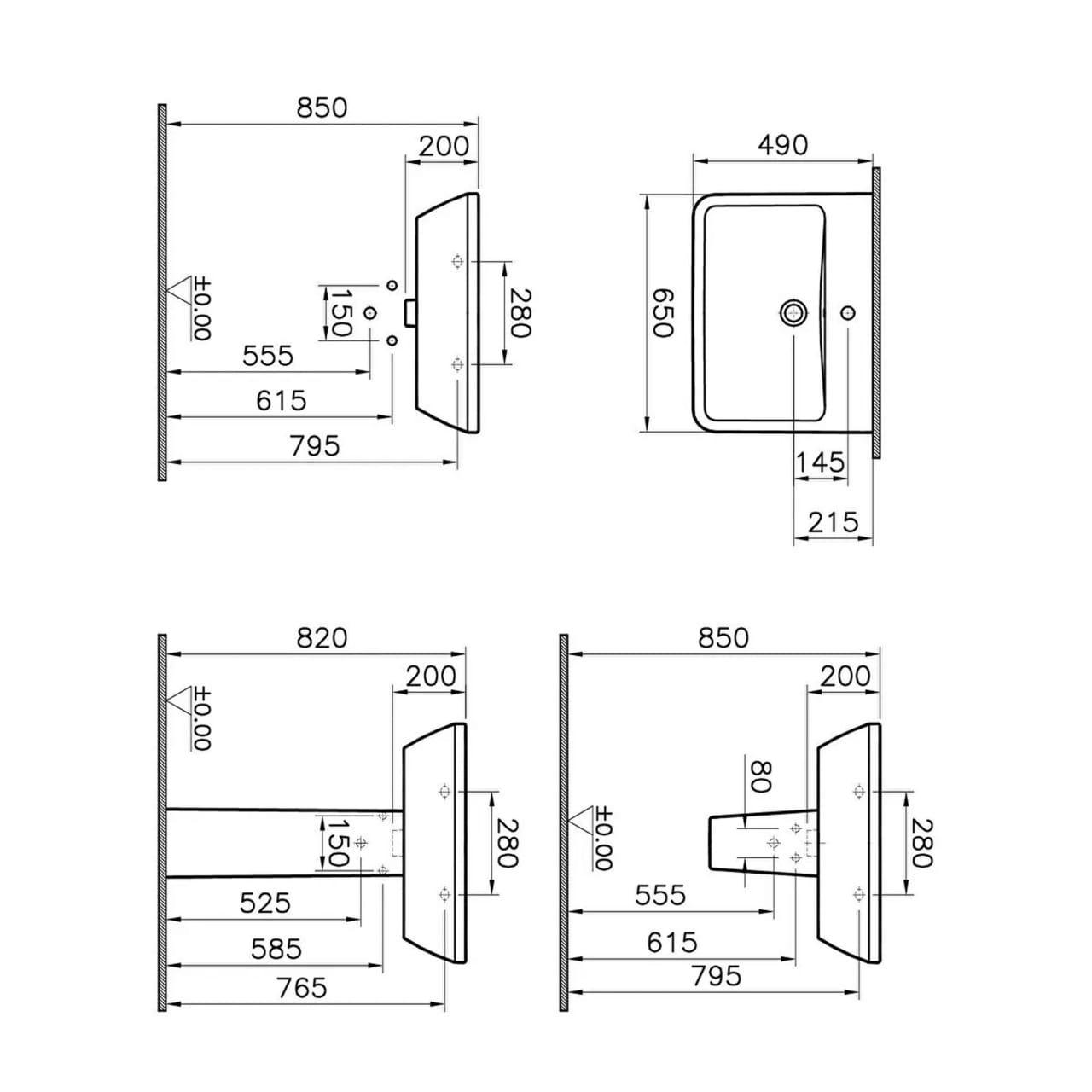 7051L003-0001 - VitrA: Integra Wall-mounted Square Basin (650mm ...