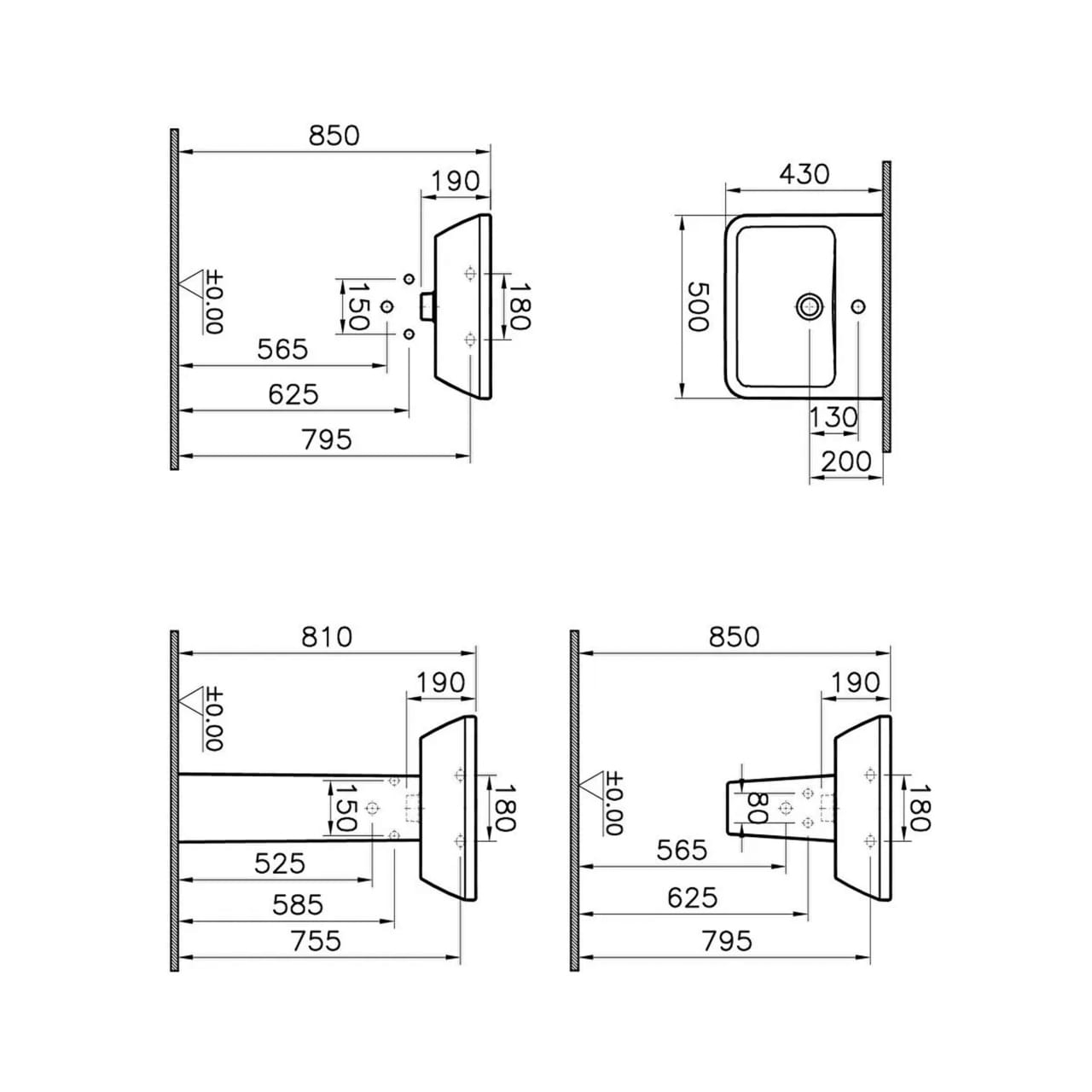 7048L003-0001 - VitrA: Integra Wall-mounted Square Basin (500mm ...