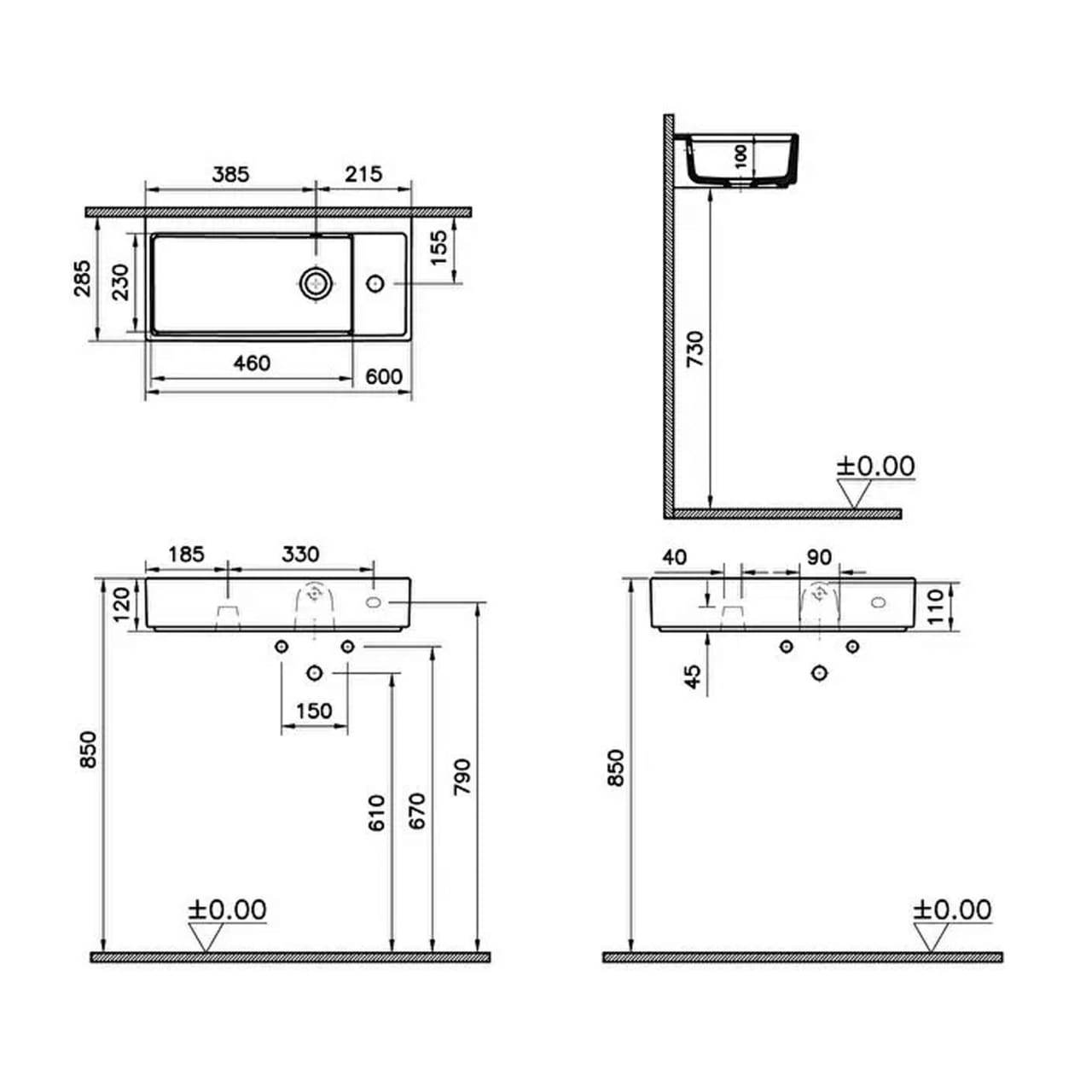 7406B003-0029 - VitrA ArchiPlan Compact Rectangular Basin (600mm ...
