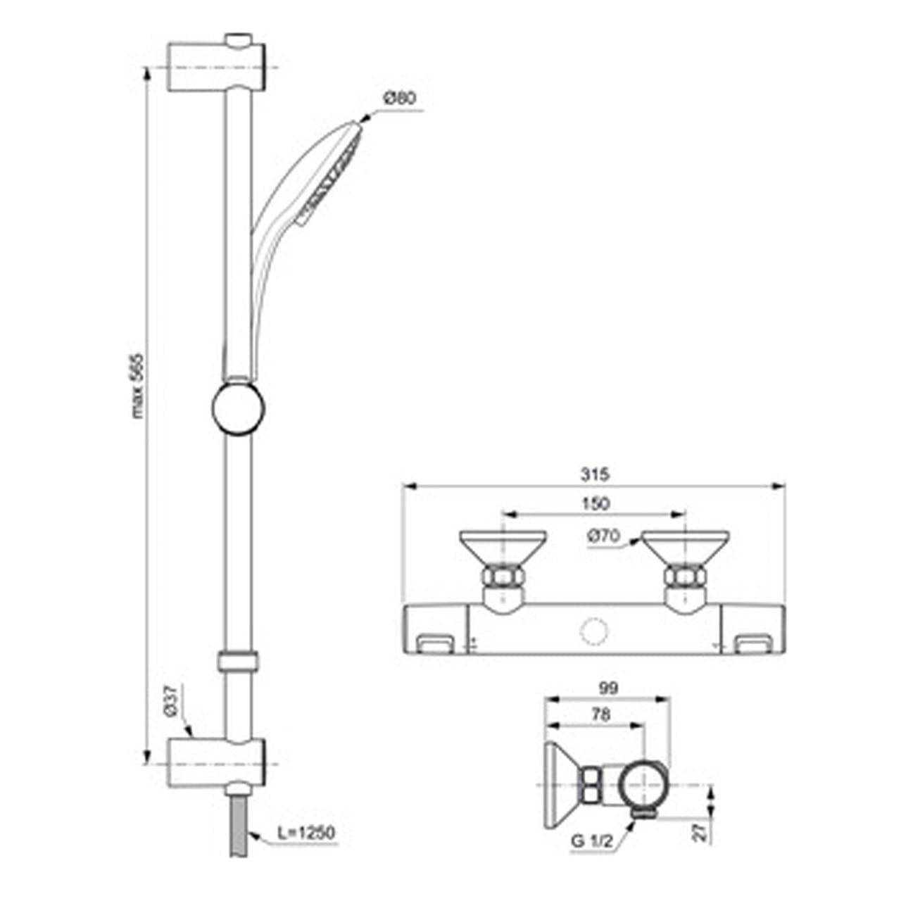 A7205AA - Ideal Standard: Ceratherm T25 Exposed Thermostatic Shower ...