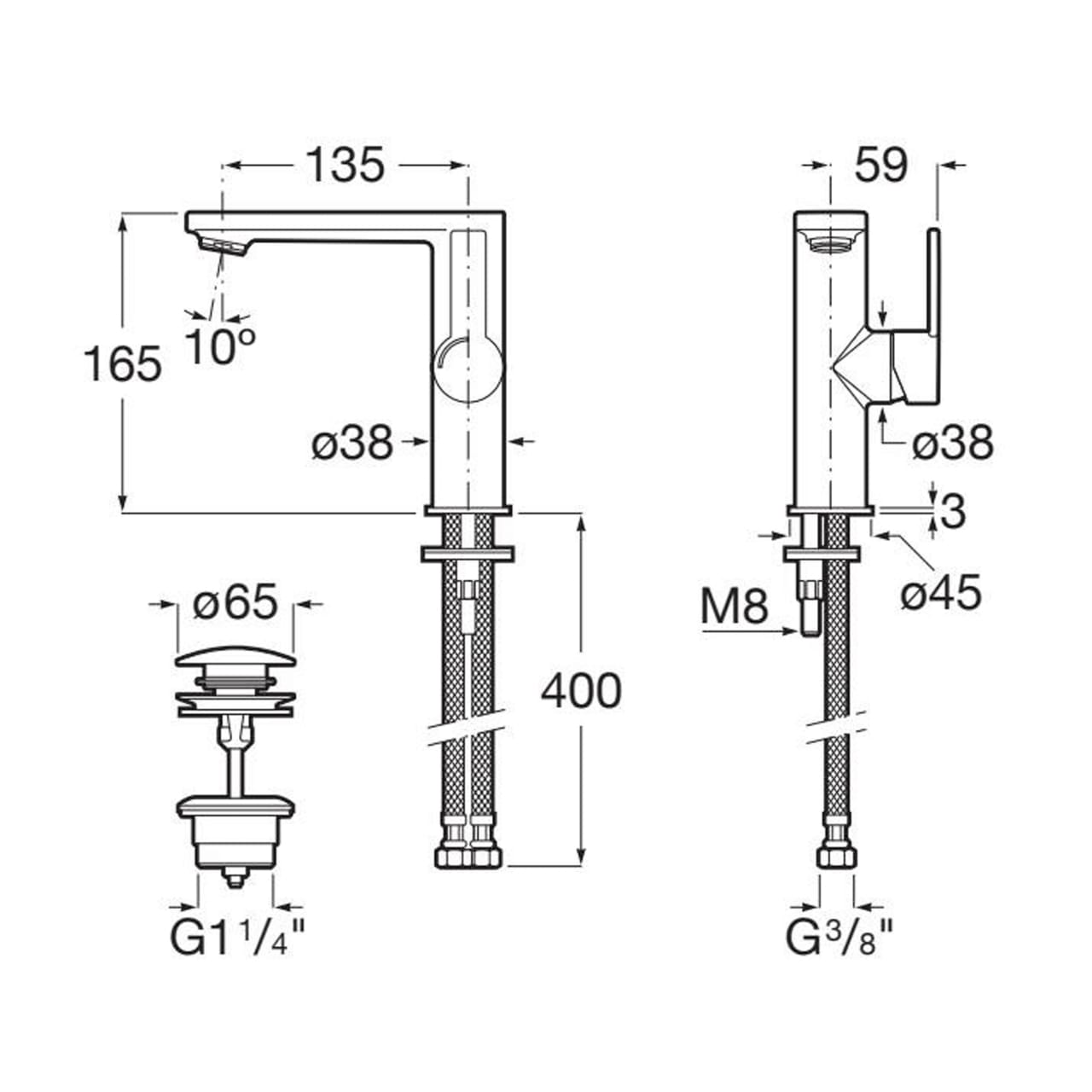 A5A405FC00 - Roca: Targa Deck-mounted Basin Mixer Tap with Click-clack ...